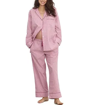 Hatch Collection The Striped Cotton Classic Pajama Maternity Set - Raspberry Stripe