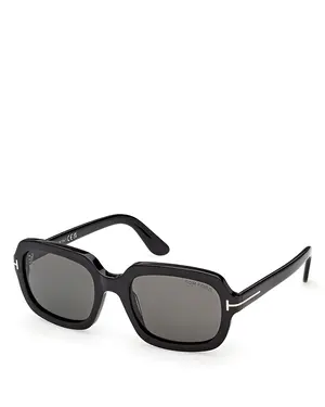 TOM FORD Rectangular Sunglasses, 53mm - Shiny Black/smoke Lens