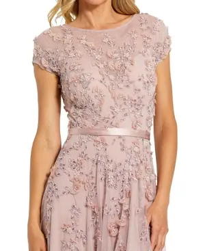 Mac Duggal Floral Embellished Cap Sleeve Gown - Mocha