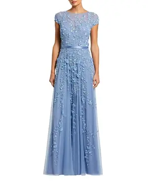 Mac Duggal Floral Embellished Cap Sleeve Gown - Sky Blue