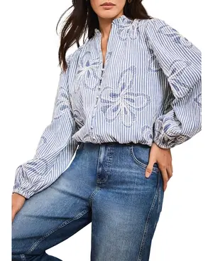 Mint Velvet Striped Embroidered Floral Blouse