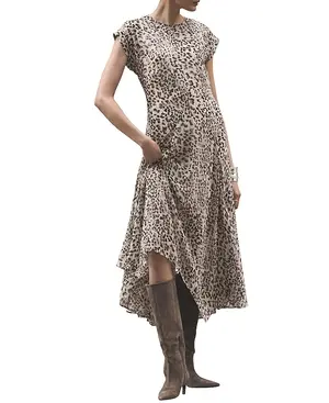 Mint Velvet Leopard Print Cap Sleeve Midi Dress - Camel