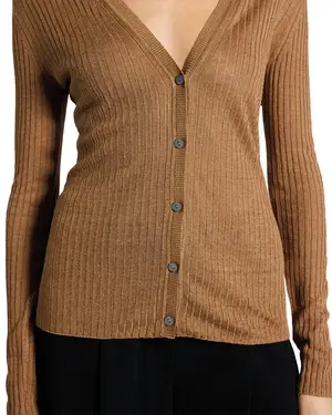 Theory Linen Blend Ribbed Cardigan