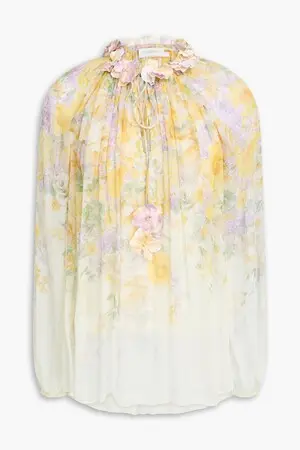 Zimmermann Gathered Floral-print Crepon Blouse