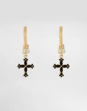 Dolce & Gabbana Hoop Earrings With Crosses And Rhinestones - Gold