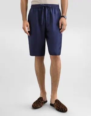 Dolce & Gabbana Vanity Silk Bermuda Shorts With Embroidery - Blue