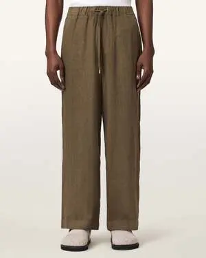 ALLSAINTS Straight Leg Linen Trousers - Brown