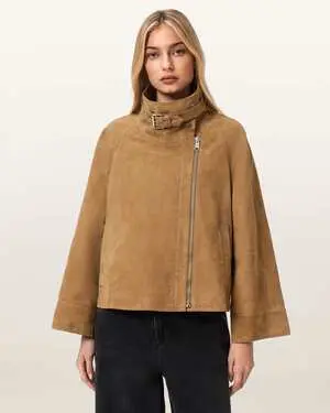 ALLSAINTS Rhodes Relaxed Fit Suede Jacket - Camel Brown