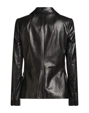 Brunello Cucinelli Double-breasted Leather Blazer - Black
