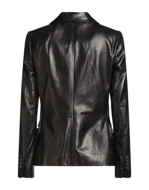 Brunello Cucinelli Double-breasted Leather Blazer - Black
