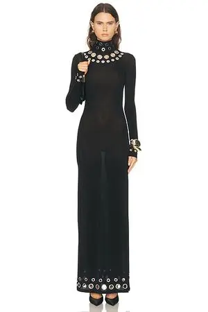 Rabanne Turtleneck Maxi Dress With Grommet Trim