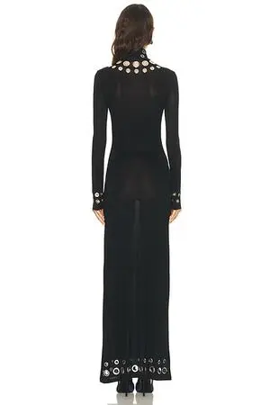 Rabanne Turtleneck Maxi Dress With Grommet Trim