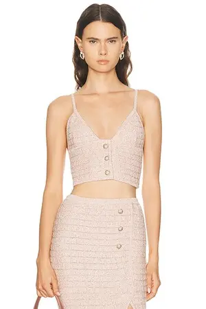 Alessandra Rich Knit Crop Top With Crystal Embellishments