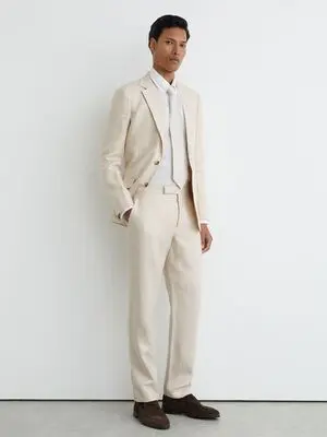 REISS Atlantic Linen-twill Tailored-fit Suit Trousers - Stone