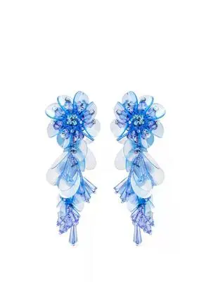 Oscar De La Renta Flower Beaded Drop Earrings - Blue