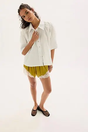 Free People We The Free Seaside Cotton Button-down Shirt - Clean Ivory