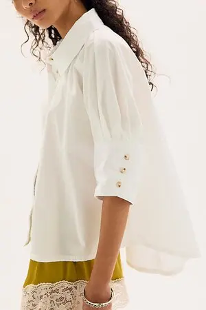 Free People We The Free Seaside Cotton Button-down Shirt - Clean Ivory