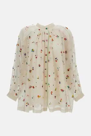 Pero Embroidered Cotton-silk Blouse
