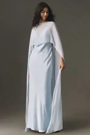 Bhldn Chiffon Cape Maxi Dress - Clouded Sky