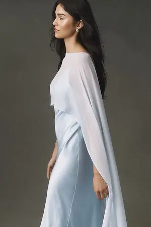 Bhldn Chiffon Cape Maxi Dress - Clouded Sky