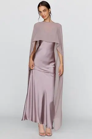 Bhldn Brigid Chiffon Cape Maxi Dress - Lilac Ice