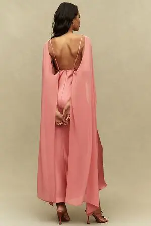 Bhldn Chiffon Cape Maxi Dress - Rose