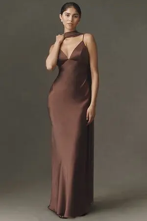 Bhldn Chiffon Cape Maxi Dress - Sable
