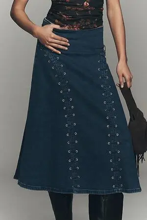 TT STUDIOS Grommet Denim Midi Skirt