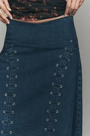 TT STUDIOS Grommet Denim Midi Skirt