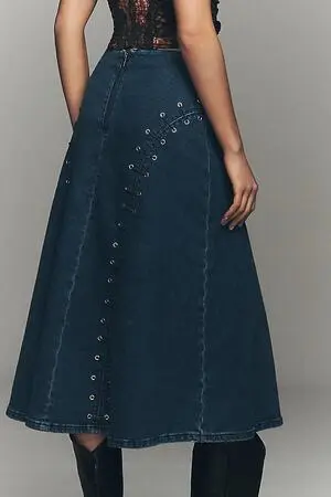 TT STUDIOS Grommet Denim Midi Skirt