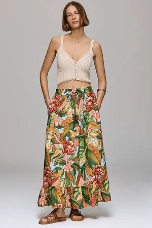Farm Rio Ruffled Tropical Maxi Skirt