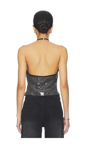 Miaou Halterneck Sequin Top - Black