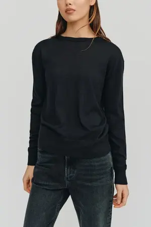 KATHRYN MCCARRON Marguerite Paper Thin Cashmere Sweater - Black