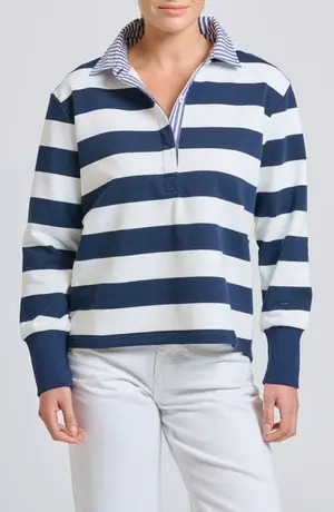 SHIRTY Rugby Stripe Cotton Sweatshirt - Navy White Stripe
