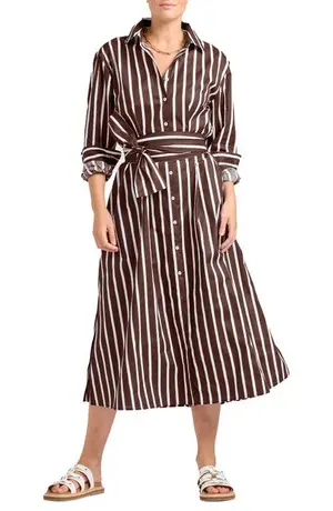 SHIRTY Mixed Stripe Long Sleeve Shirtdress - Chocolate