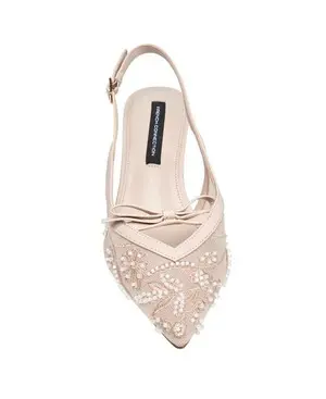French Connection Quinny Embroidered Bead Slingback Heels - Nude