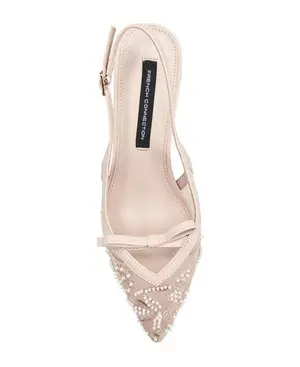 French Connection Quinny Embroidered Bead Slingback Heels - Nude
