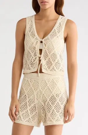 Elan Open Stitch Cotton Blend Cover-up Vest - Natural