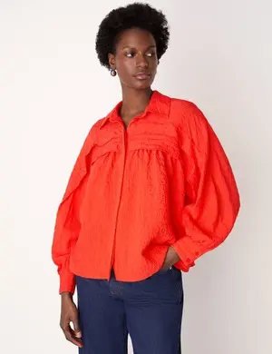 Whistles Textured Frill Detail Blouse - Red