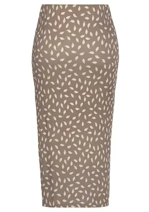 LASCANA Midi Ruched Slit Skirt - Taupe Patterned