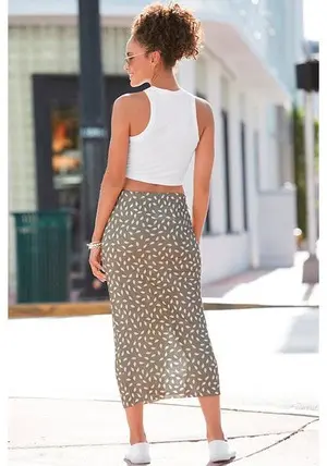 LASCANA Ruched Slit Midi Skirt