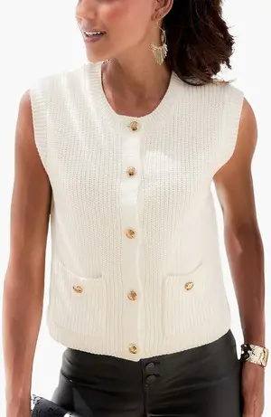 LASCANA Sleeveless Knit Sweater Vest - Ivory