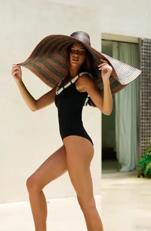 BRUNNA.CO Oversized Striped Straw Sun Hat - Brown