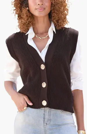 LASCANA Button Detailed Sweater Vest - Brown