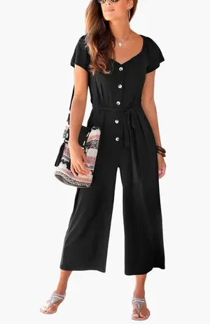 LASCANA Button Detail Culotte Jumpsuit - Black