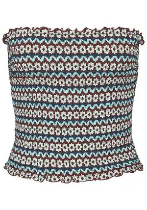 LASCANA Smocked Bandeau Top - Blue Multi