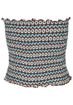 LASCANA Smocked Strapless Printed Cropped Top - Blue Multi