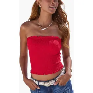 LASCANA Smocked Strapless Top - Red