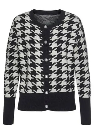 LASCANA Houndstooth Cardigan With Pearl Button