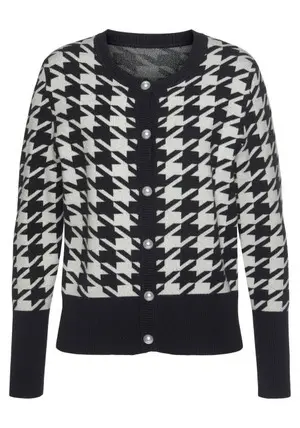 LASCANA Pearl Button Houndstooth Cardigan